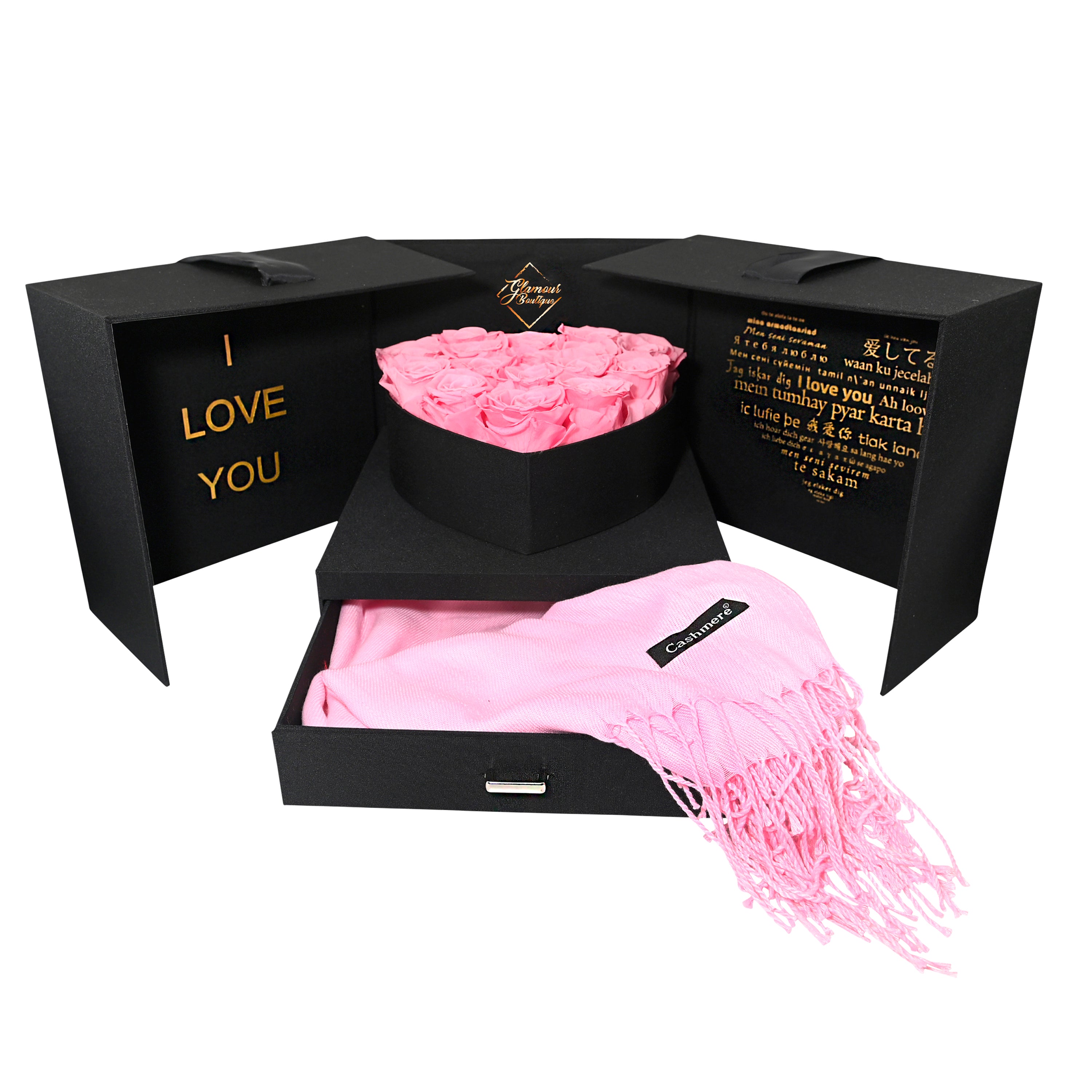 Infinite Romance Love Box with Scarf |16 Pink Roses – theglamourboutiques