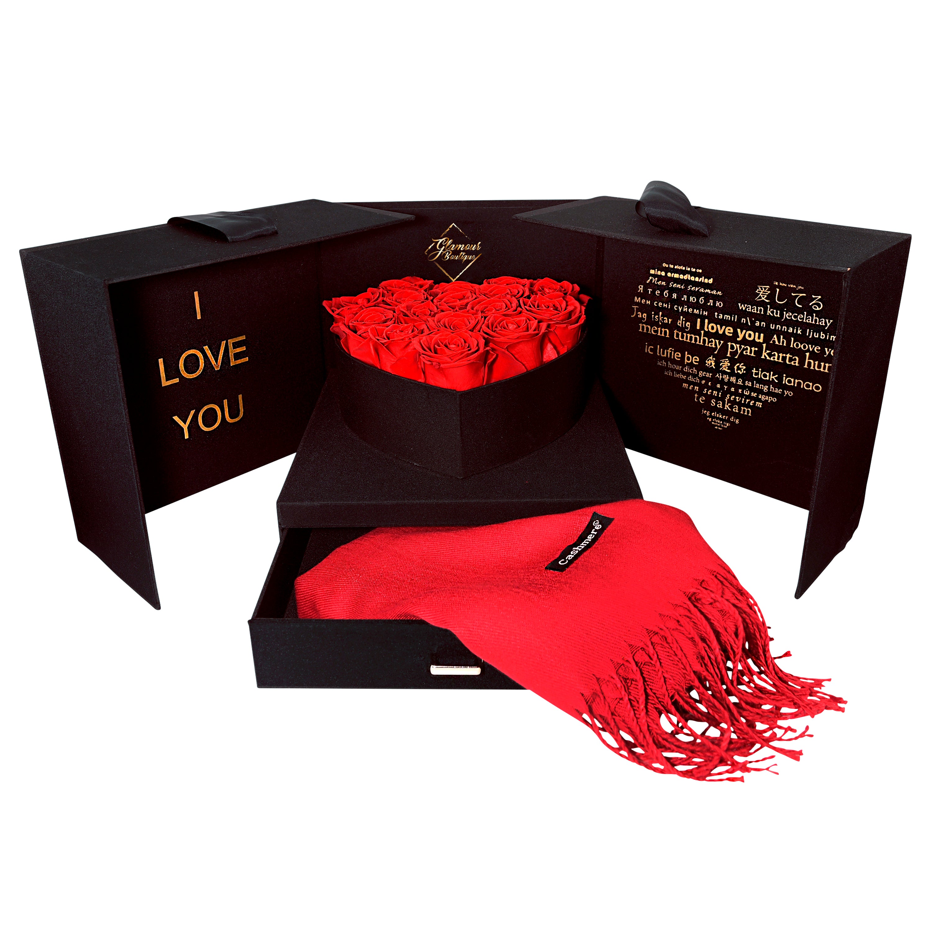 Infinite Romance Love Box with Scarf |16 Red Roses | theglamourboutiques