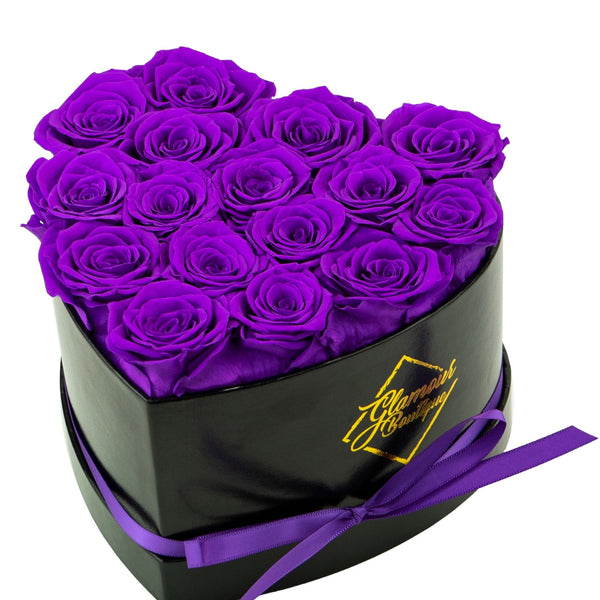 Immortal Love Heart Box |16 Purple Roses - Glamour Boutique